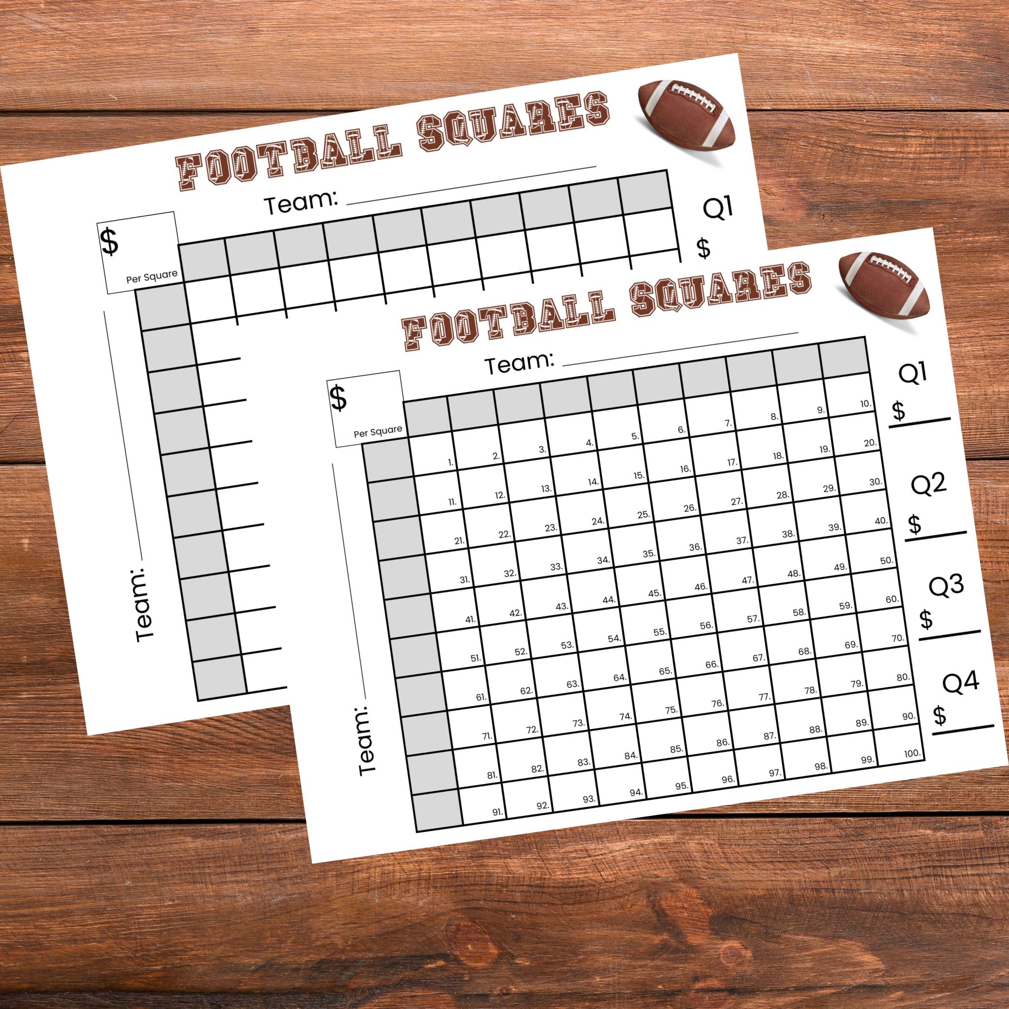 100 football Squares Game Printable 10×10 football Squares (Instant ...