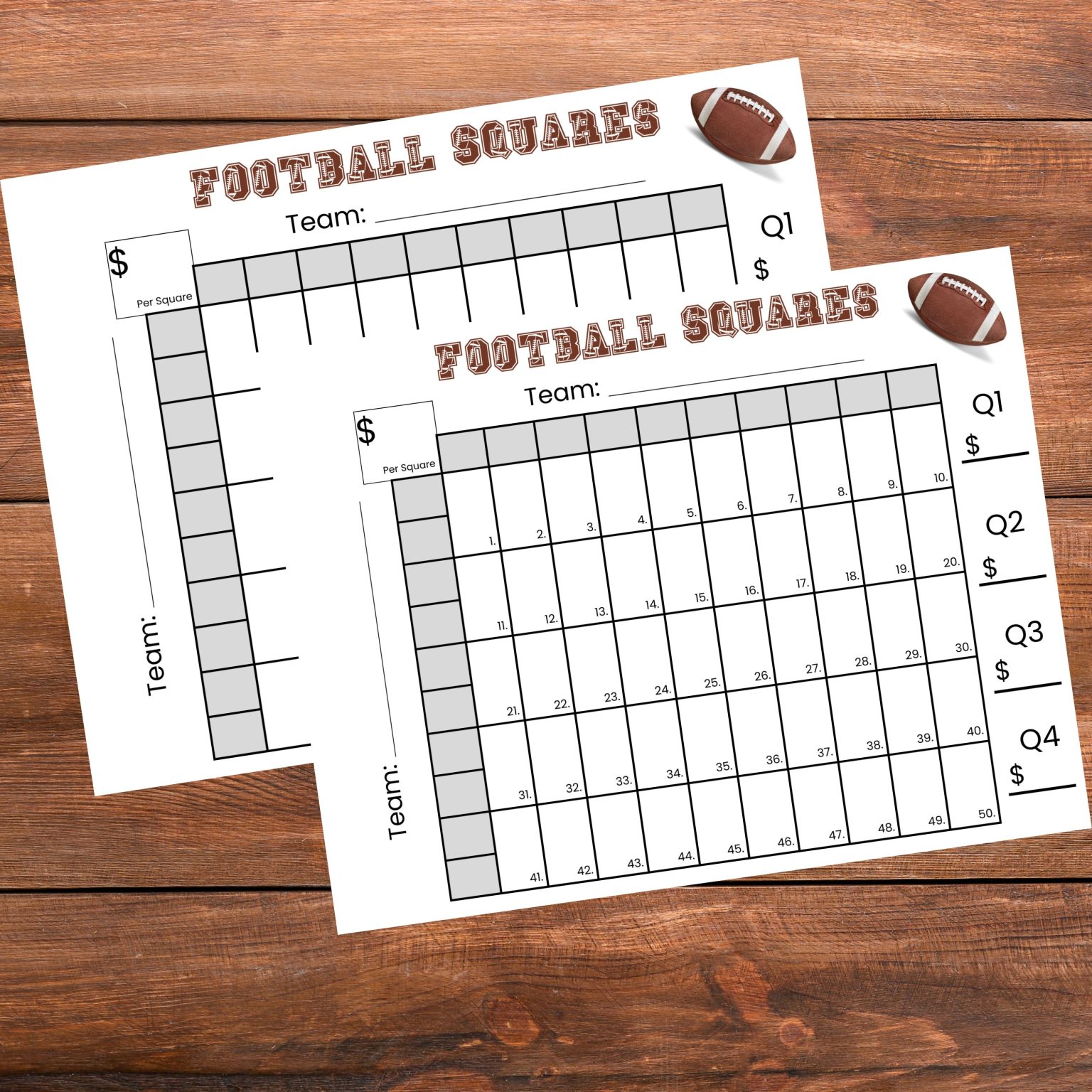 50 football Squares Game Printable 5×10 football Squares (Instant Download)