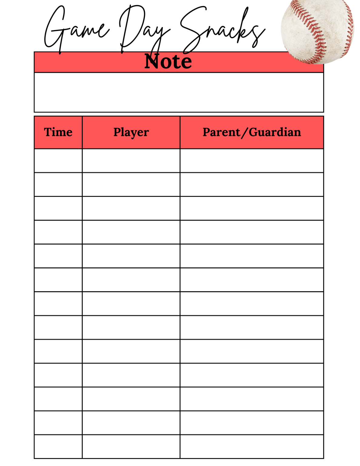 Editable Baseball Game Day Snacks Sign Up Sheet Printable (Instant ...