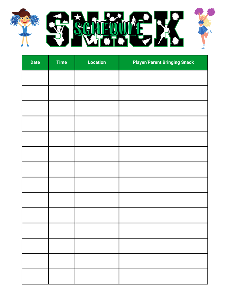 Snack Sign Up Sheet