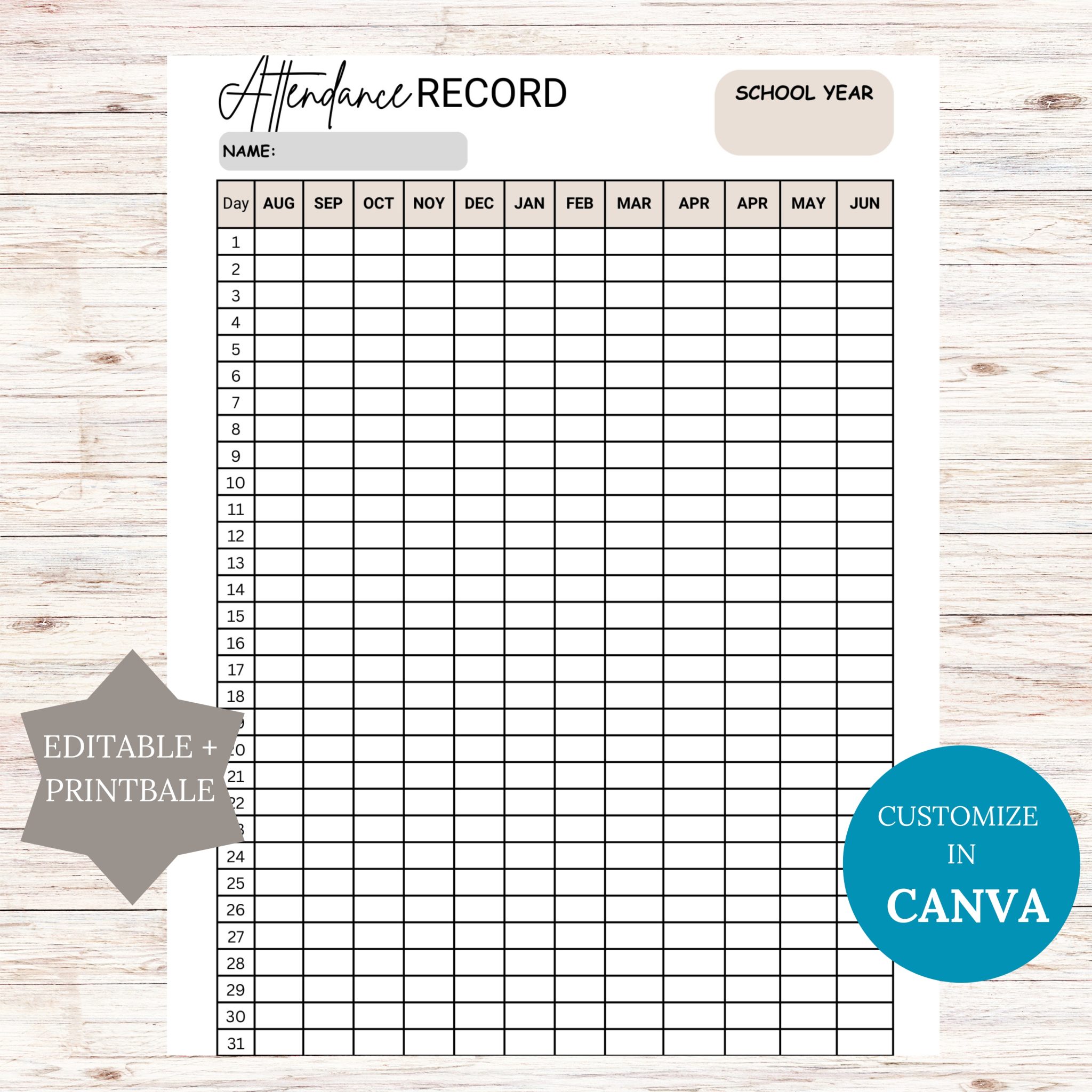 Editable Homeschool Attendance Log Printable