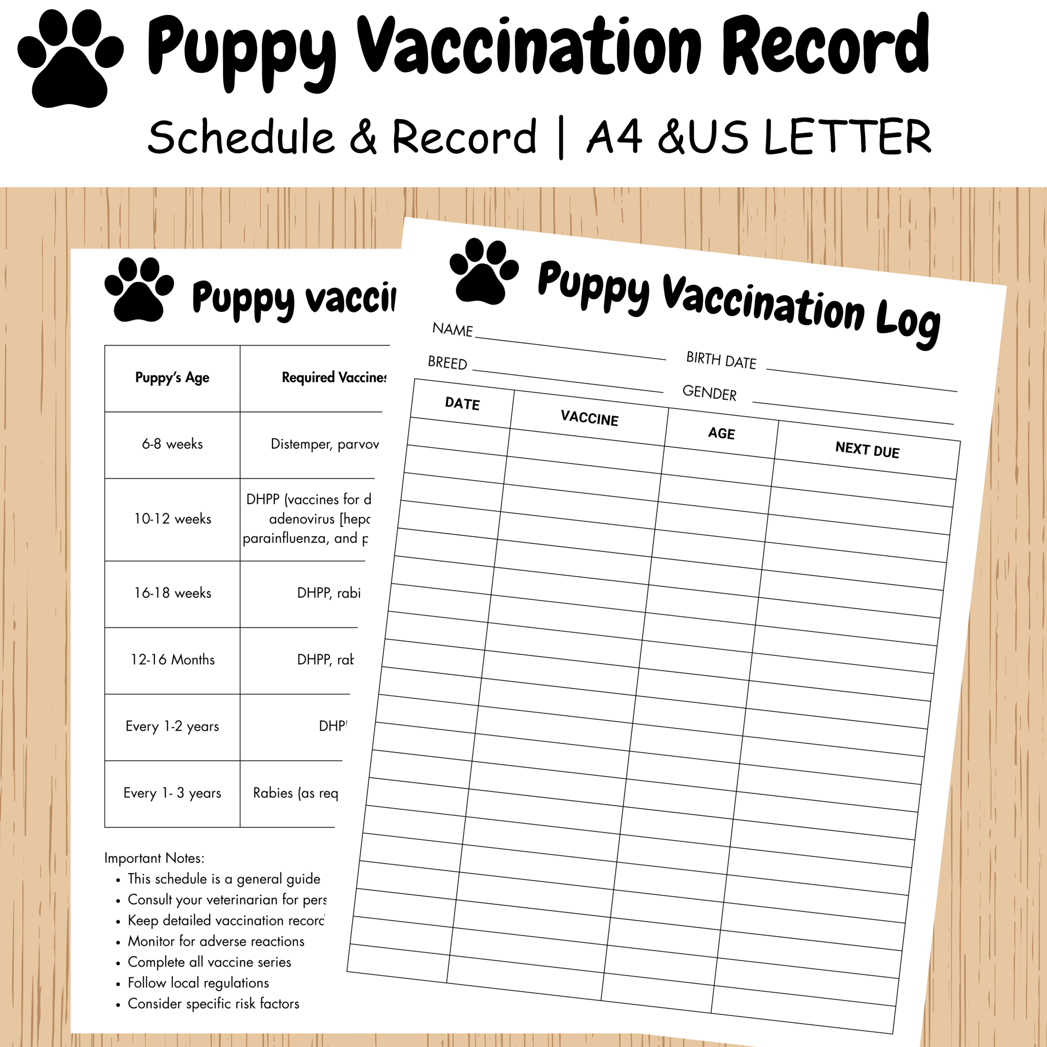 Editable Puppy Vaccination Record Printable