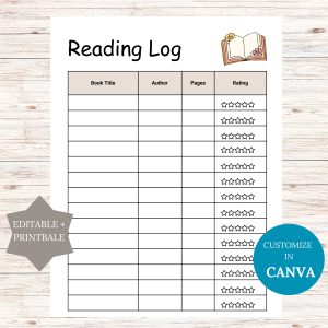 Editable Reading Log Printable