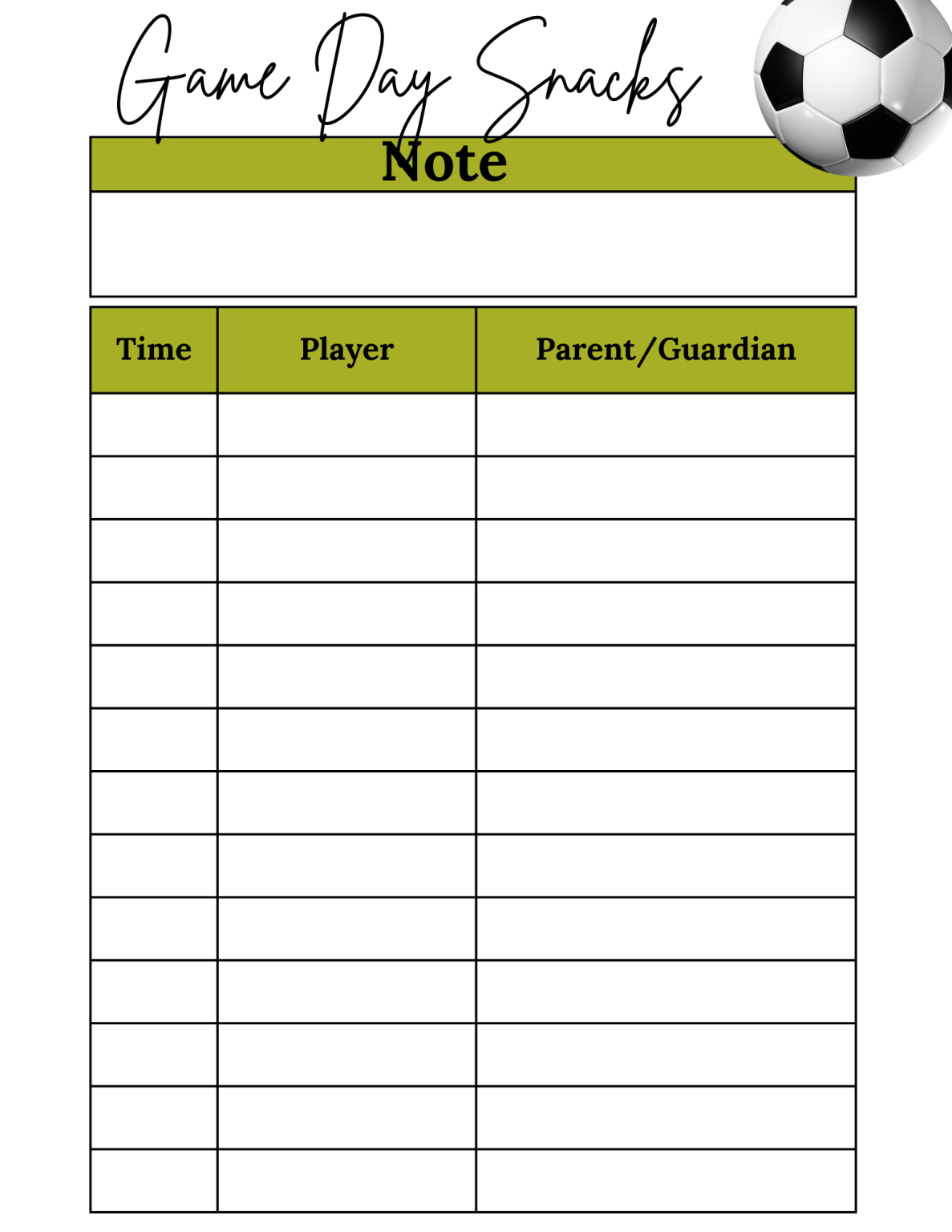 Editable Soccer Game Day Snacks Sign Up Sheet Printable (Instant Download)