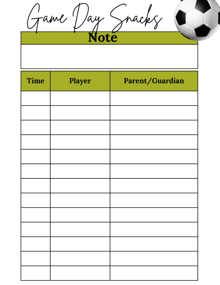 Editable Soccer Game Day Snacks Sign Up Sheet Printable (Instant Download)