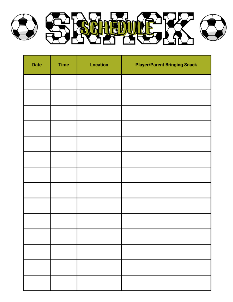 Editable Soccer Snack Sign Up Sheet Printable (Instant Download)