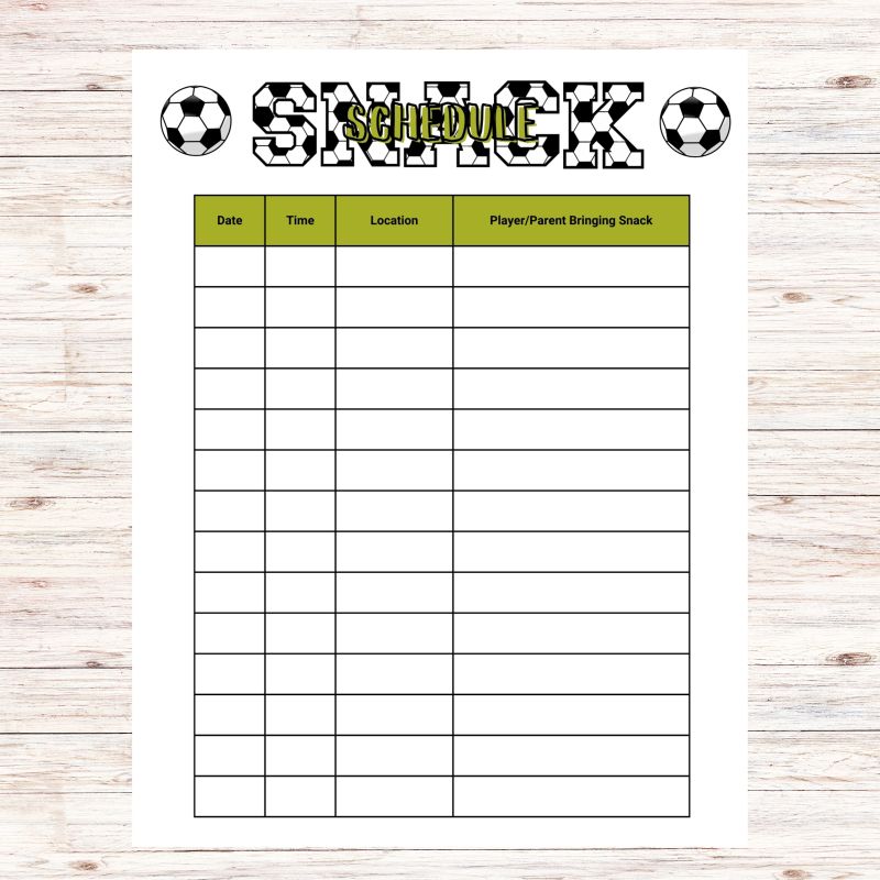FREE Soccer Snack Sign Up Sheet Printable (Instant Download)