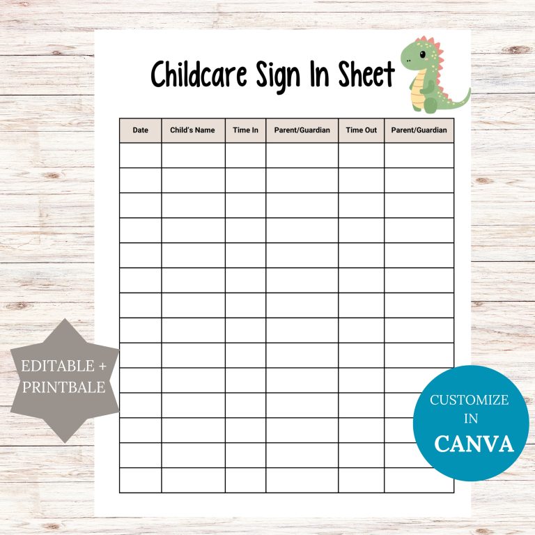 Editable Daycare Sign In Sheet Printable