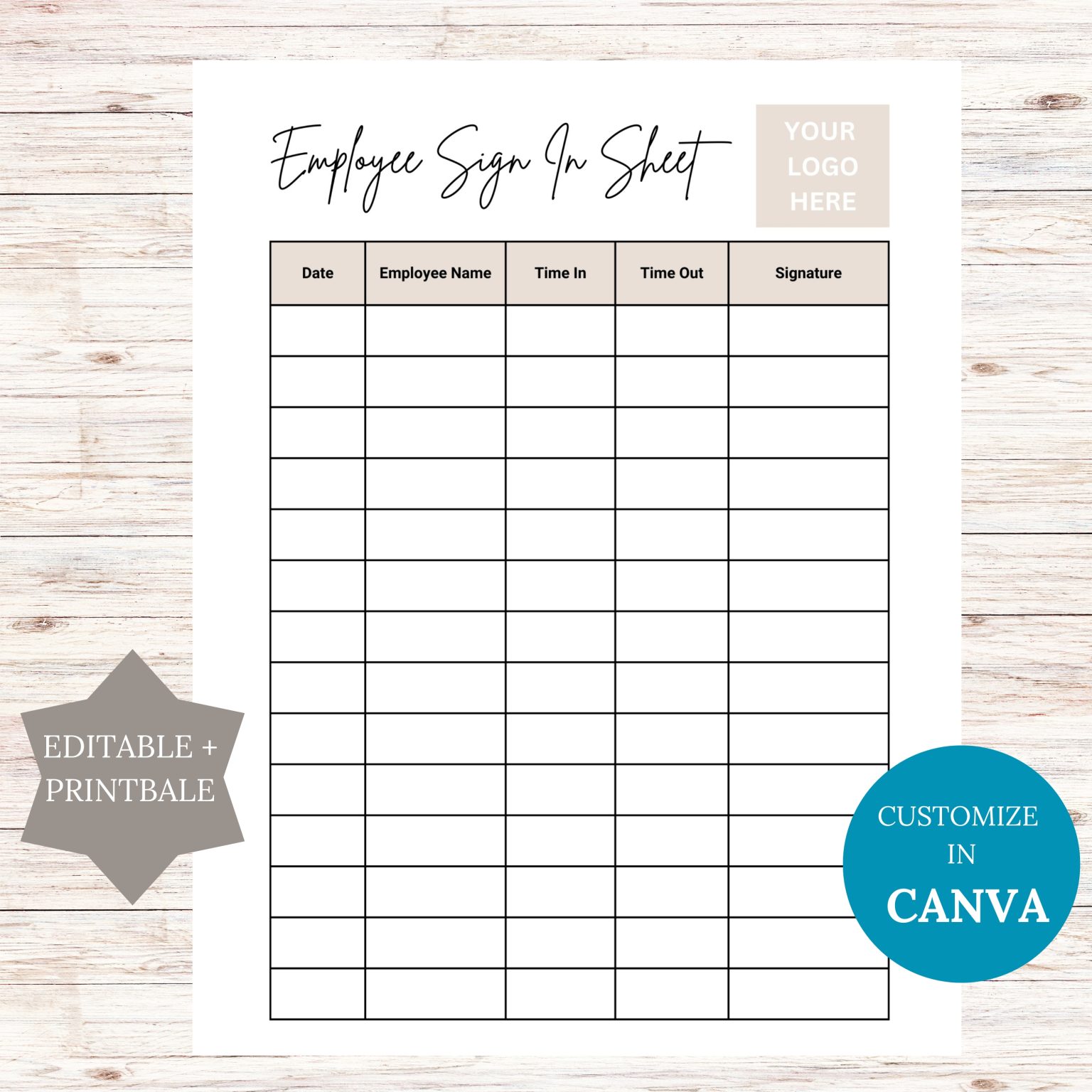 Editable Sign In/Out Sheet Printable