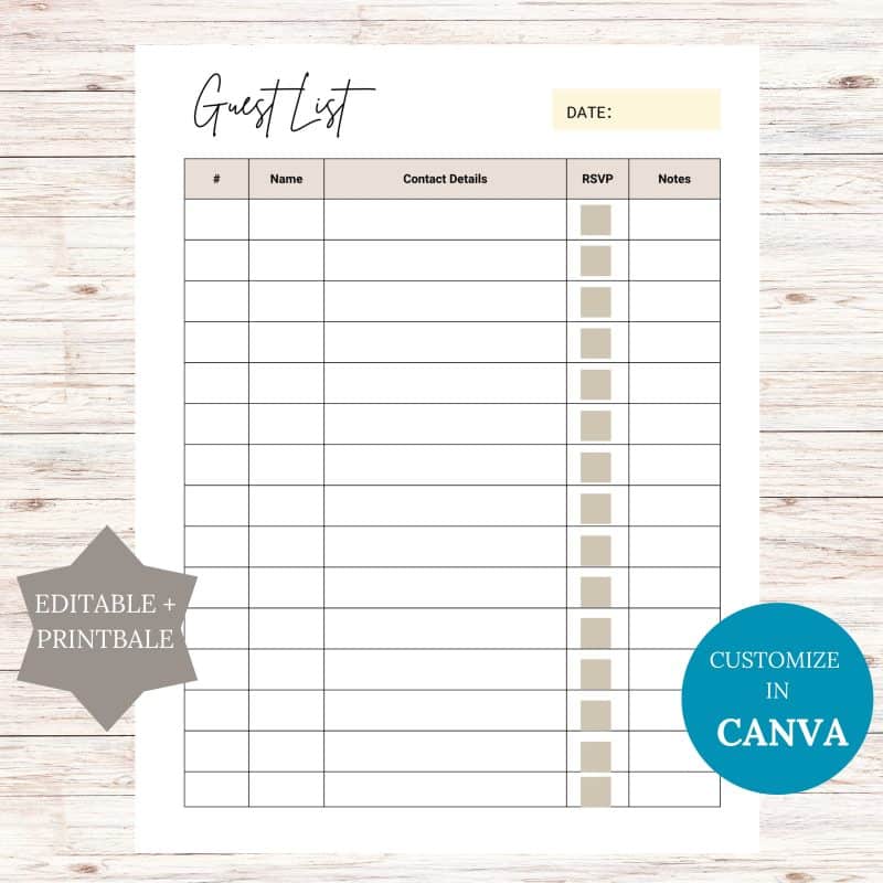 Editable Guest List Printable