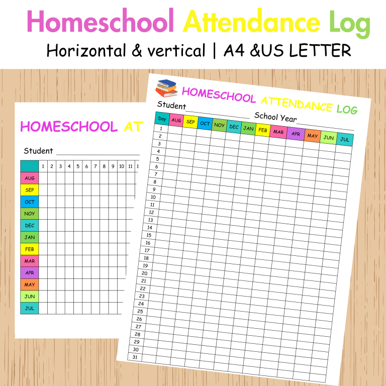 Editable Homeschool Attendance Sheet Printable (vertical & Horizontal )