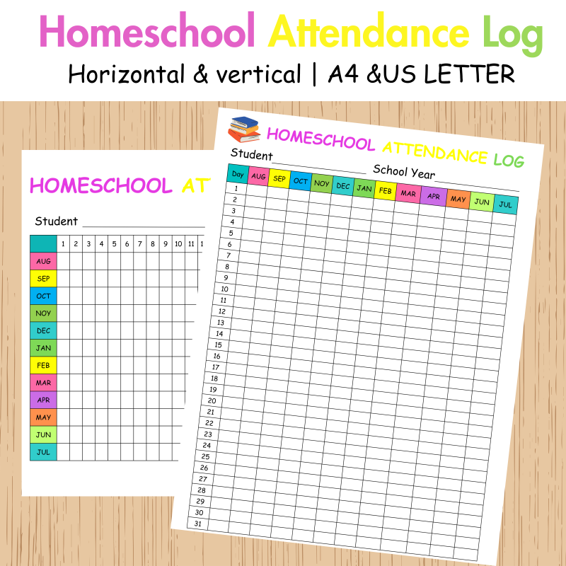 Editable Homeschool Attendance Sheet Printable (vertical & Horizontal )