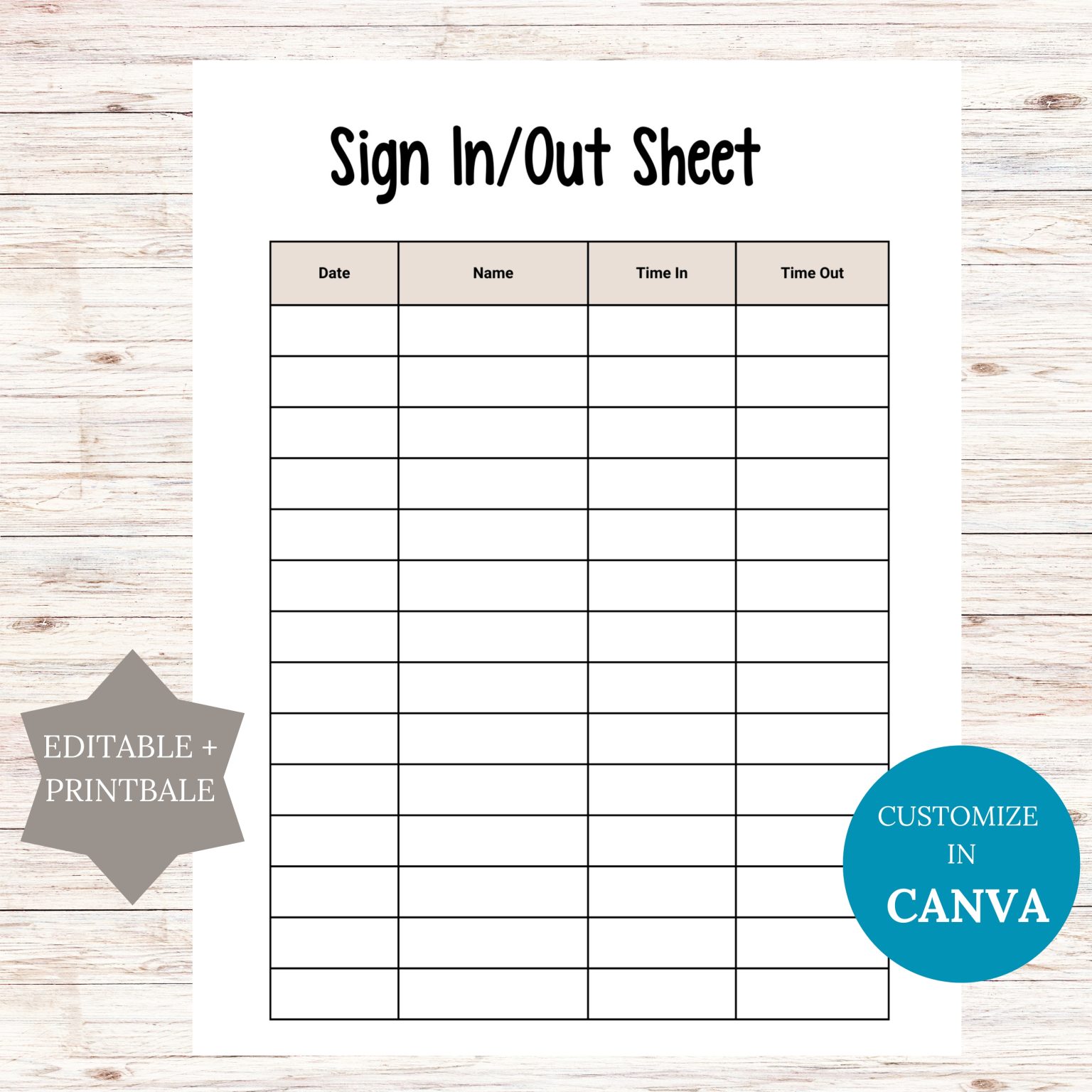 Editable Sign In/Out Sheet Printable