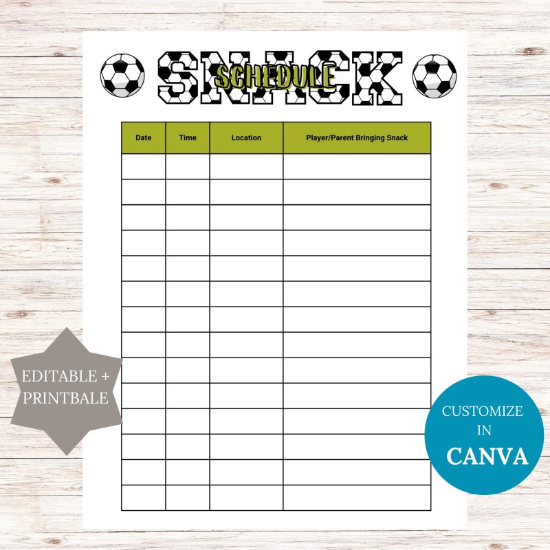 Editable Soccer Snack Sign Up Sheet Printable (Instant Download)