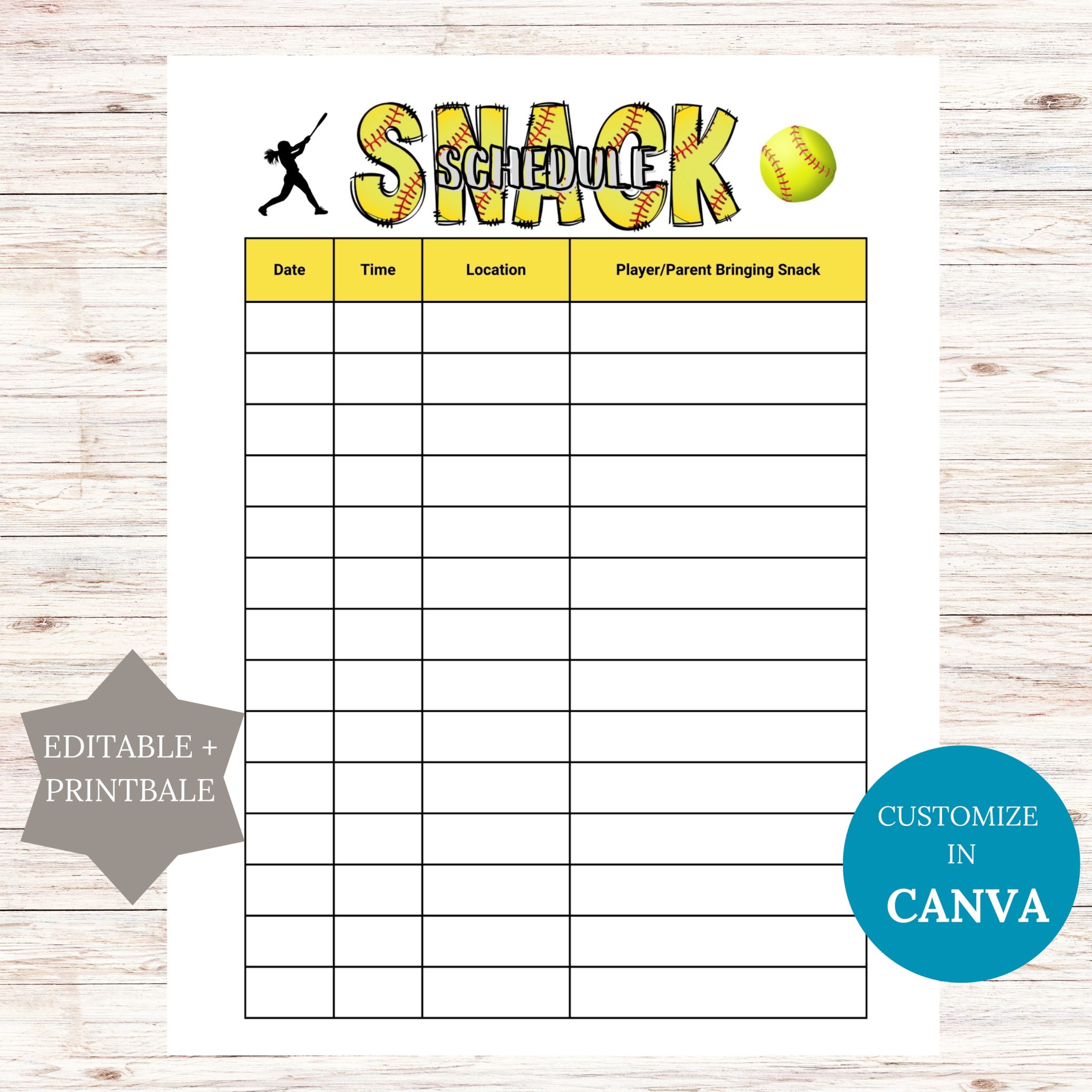Editable Volleyball Snack Sign Up Sheet Printable (Instant Download)