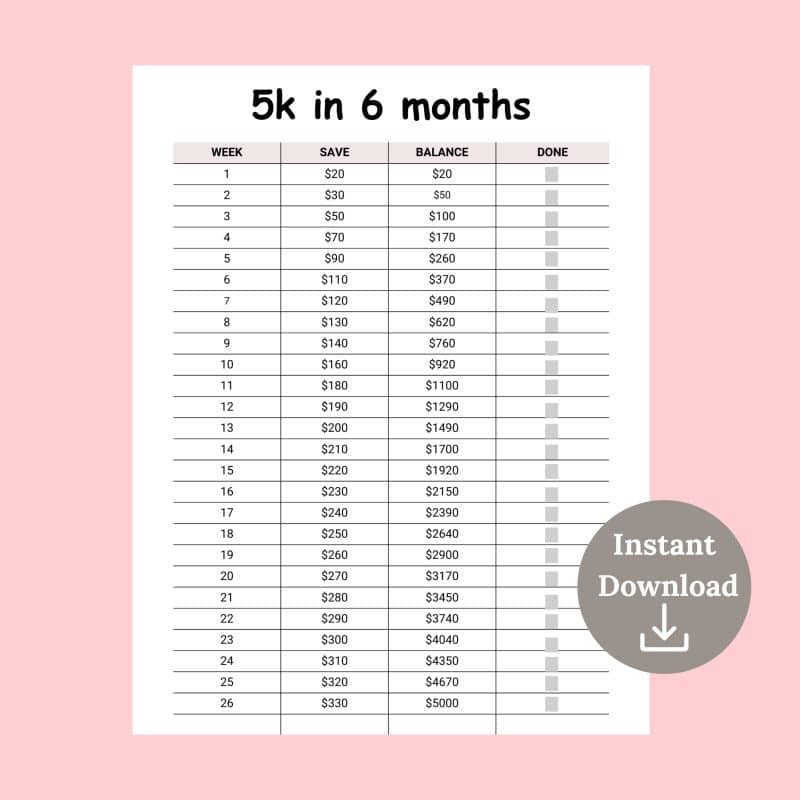 5K in 6 Months Savings Challenge