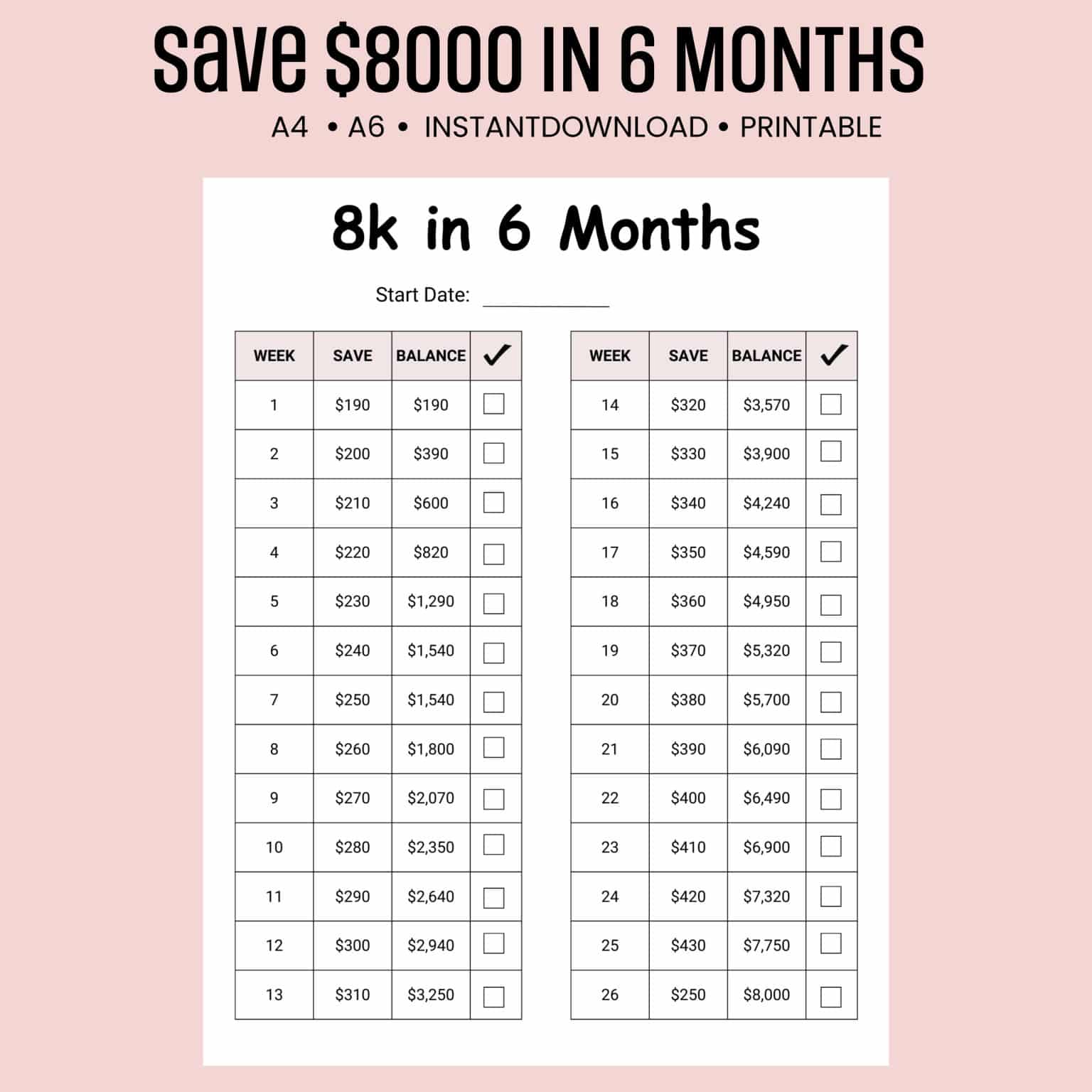 $8000 in 6 Months Savings Challenge
