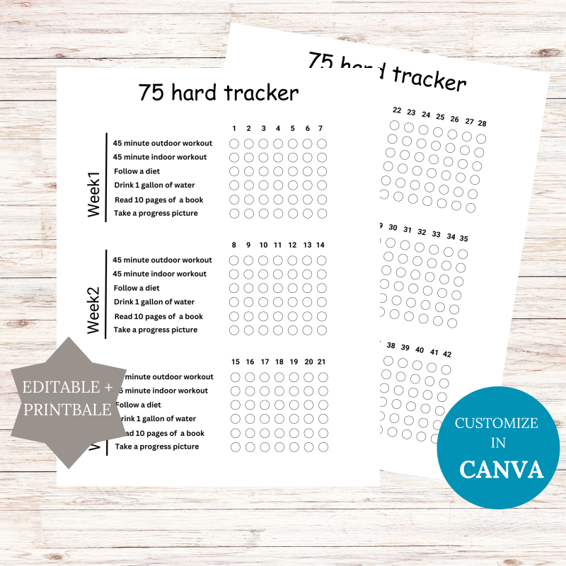 Editable Minimalist 75 Day Challenge Tracker Printable