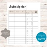 Editable Subscription Tracker Printable