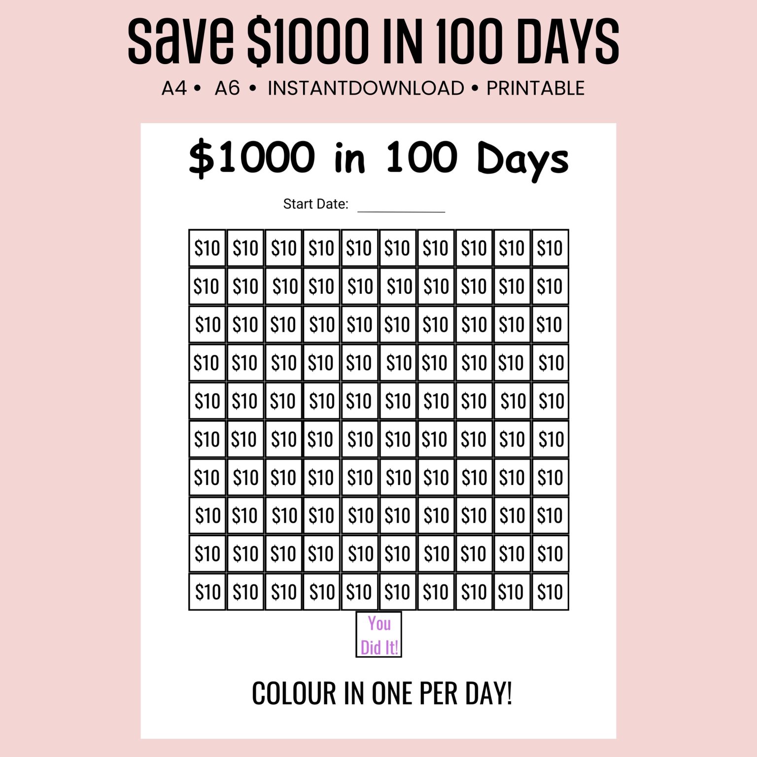 save $1,000 in 100 day challenge