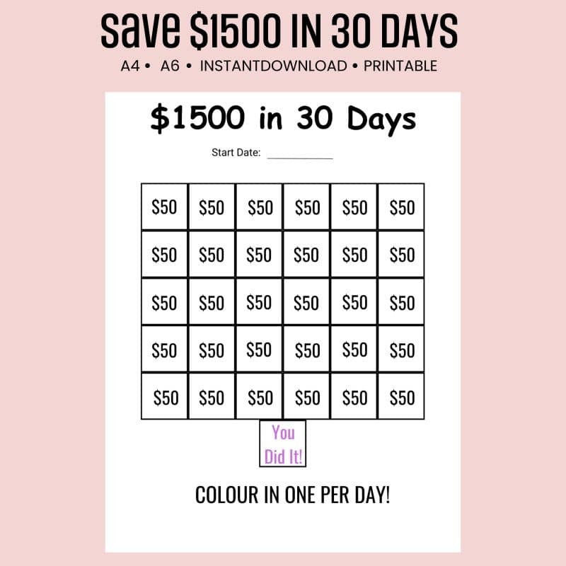 Save $1,500 In 30 days Challenge (INSTANT DOWNLOAD)
