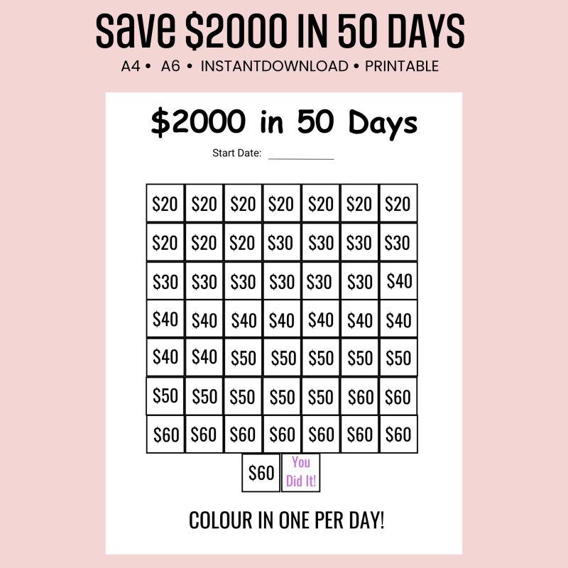 save $2000 in 50 day challenge