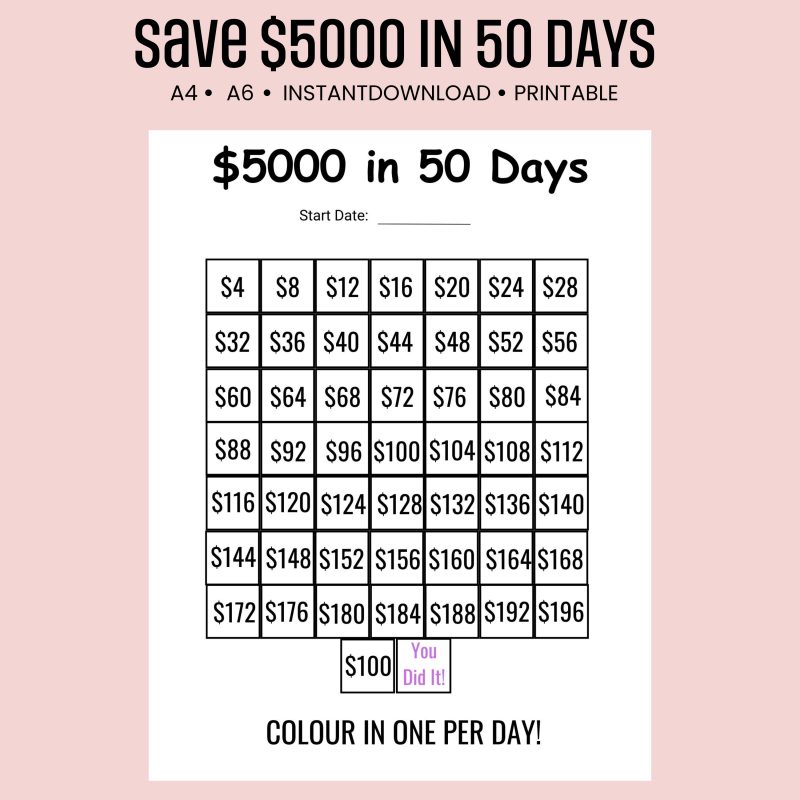 save $5000 in 50 day challenge