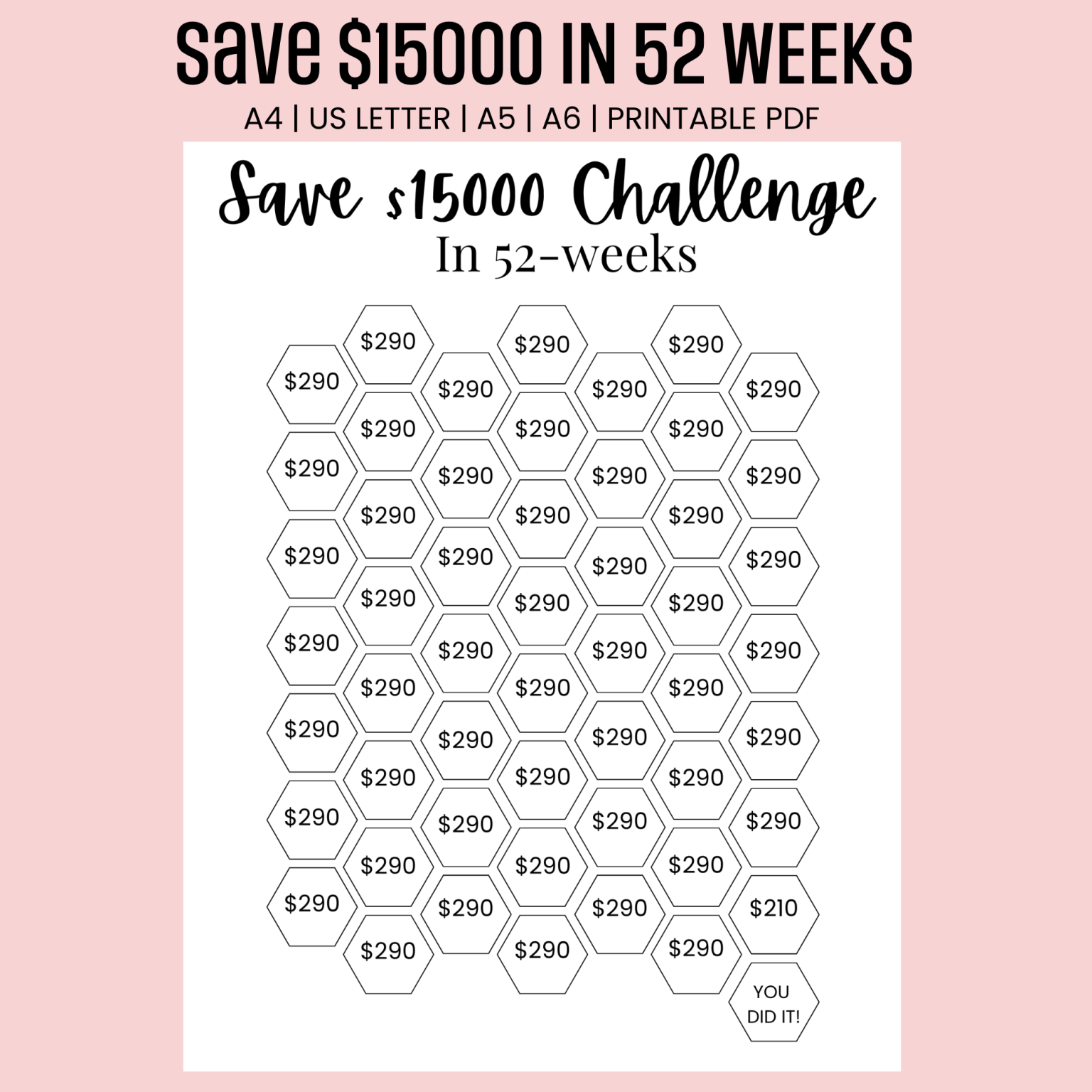 $15000 Saving Challenge 52 Weeks