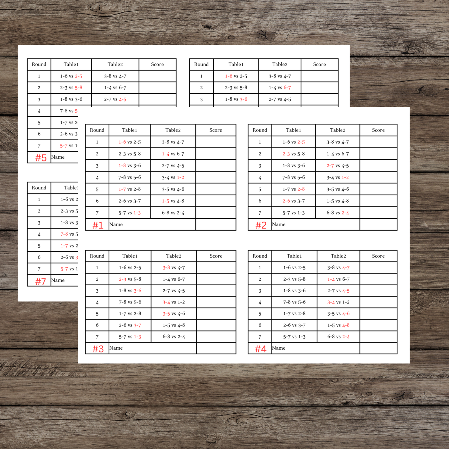 2 Tables Progressive Bridge Tally 8 Person(INSTANT DOWNLOAD)