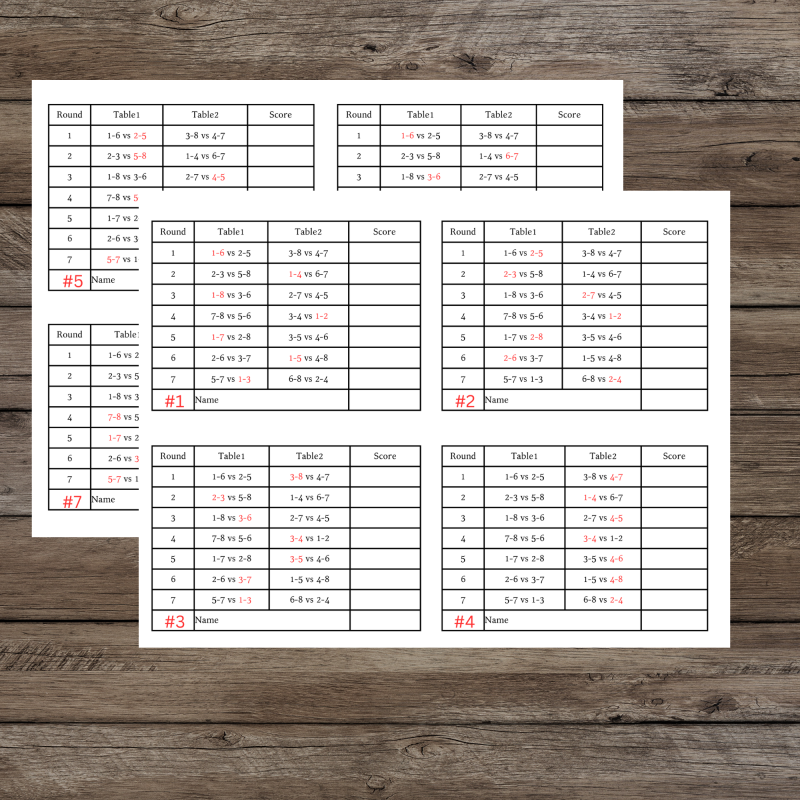 2 Tables Progressive Bridge Tally 8 Person(INSTANT DOWNLOAD)