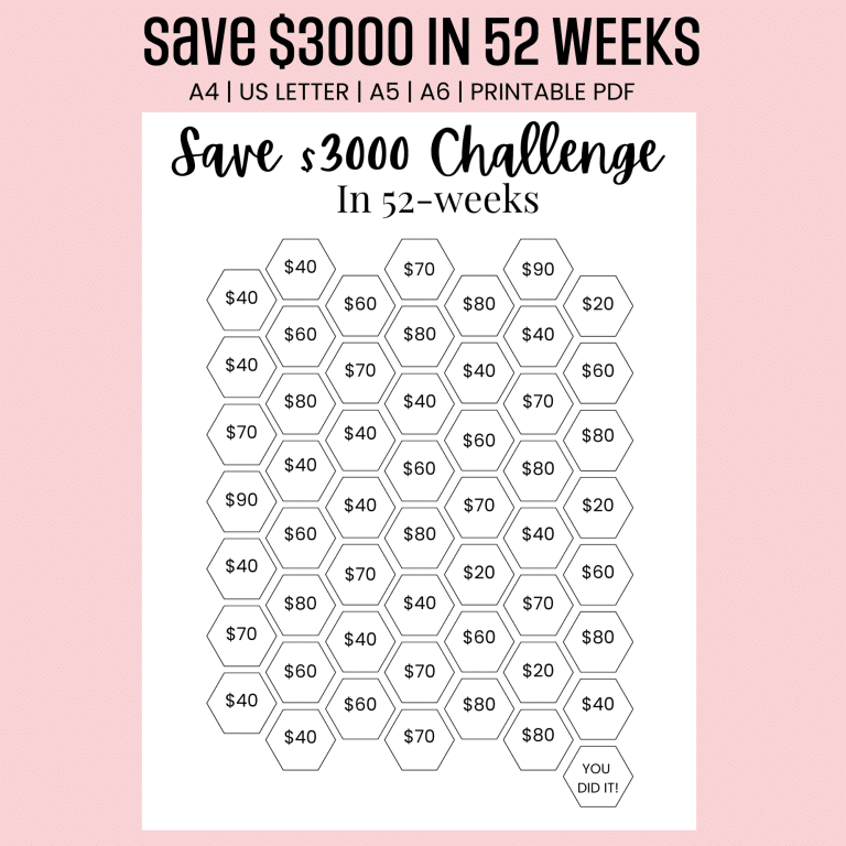 $3000 Saving Challenge 52 Weeks