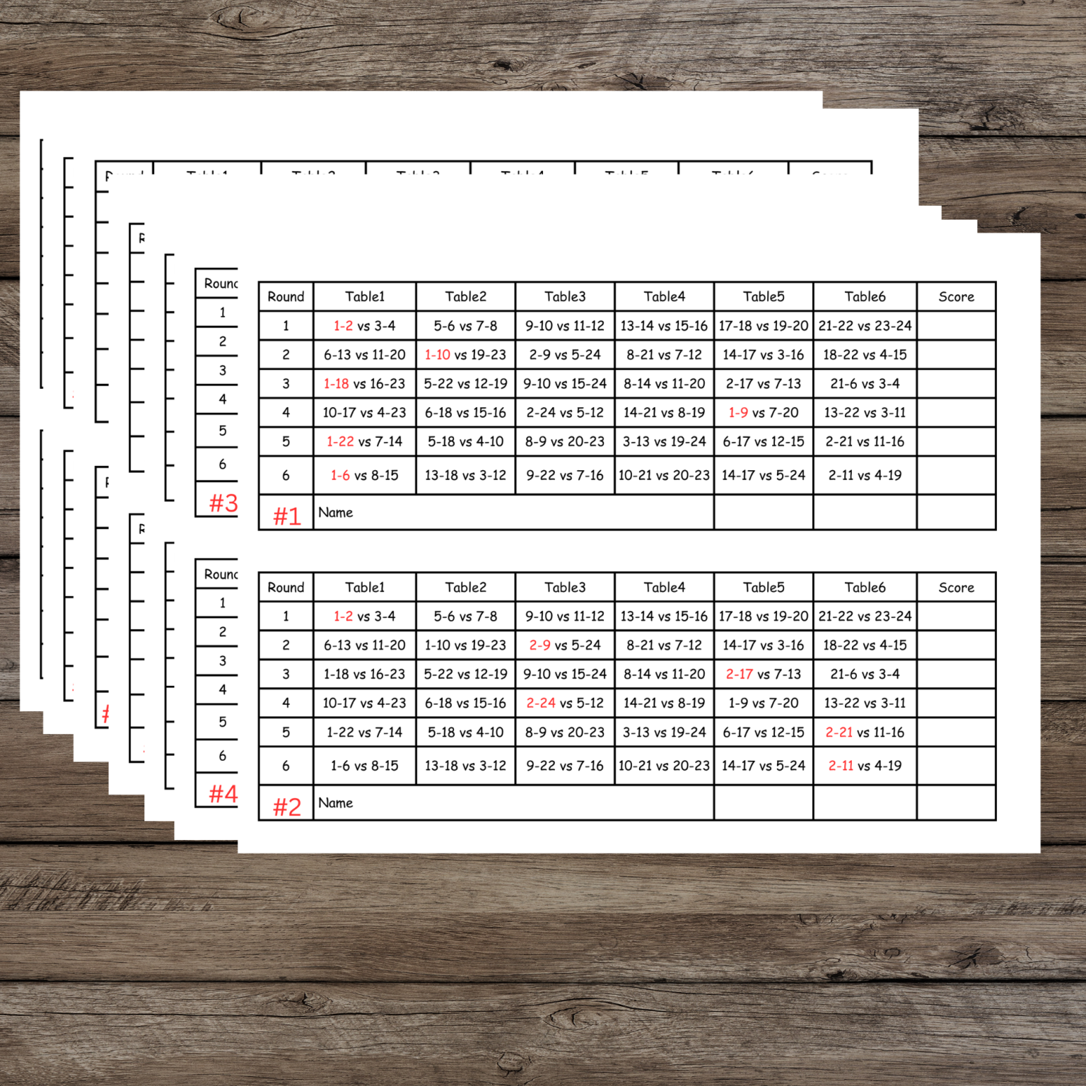 6 Tables Progressive Bridge Tally 24 Person (INSTANT DOWNLOAD)