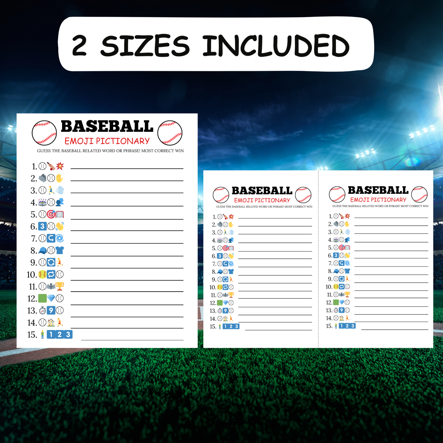 Baseball Emoji Pictionary Game PDF Printable (INSTANT DOWNLOAD)