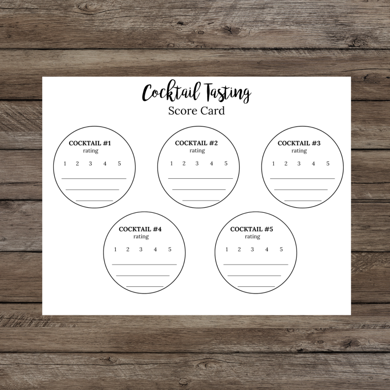 Cocktail Tasting Placemat Cocktail Tasting scorecard