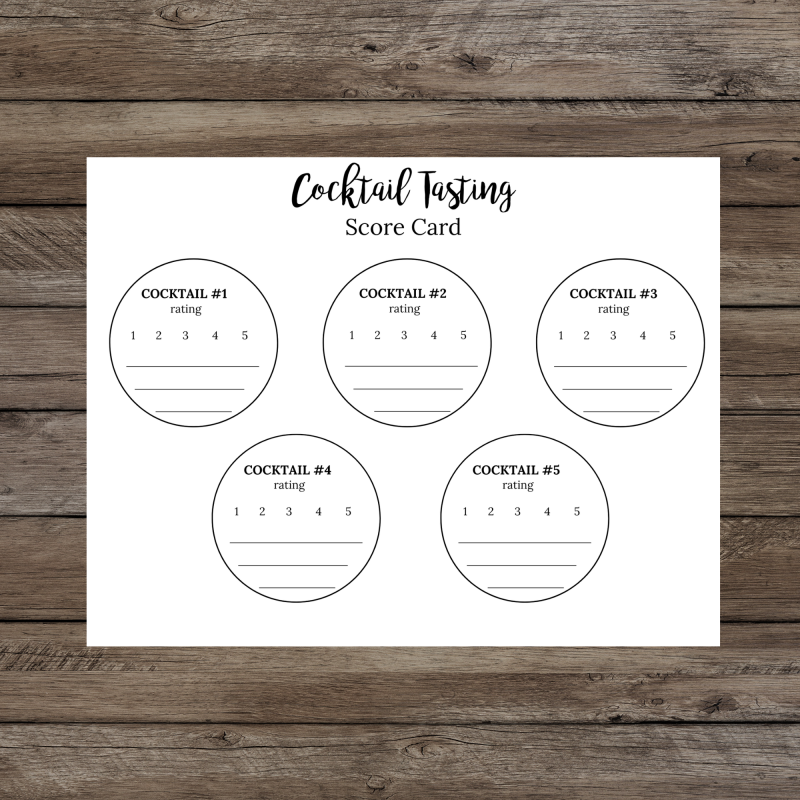 Cocktail Tasting Placemat Cocktail Tasting scorecard