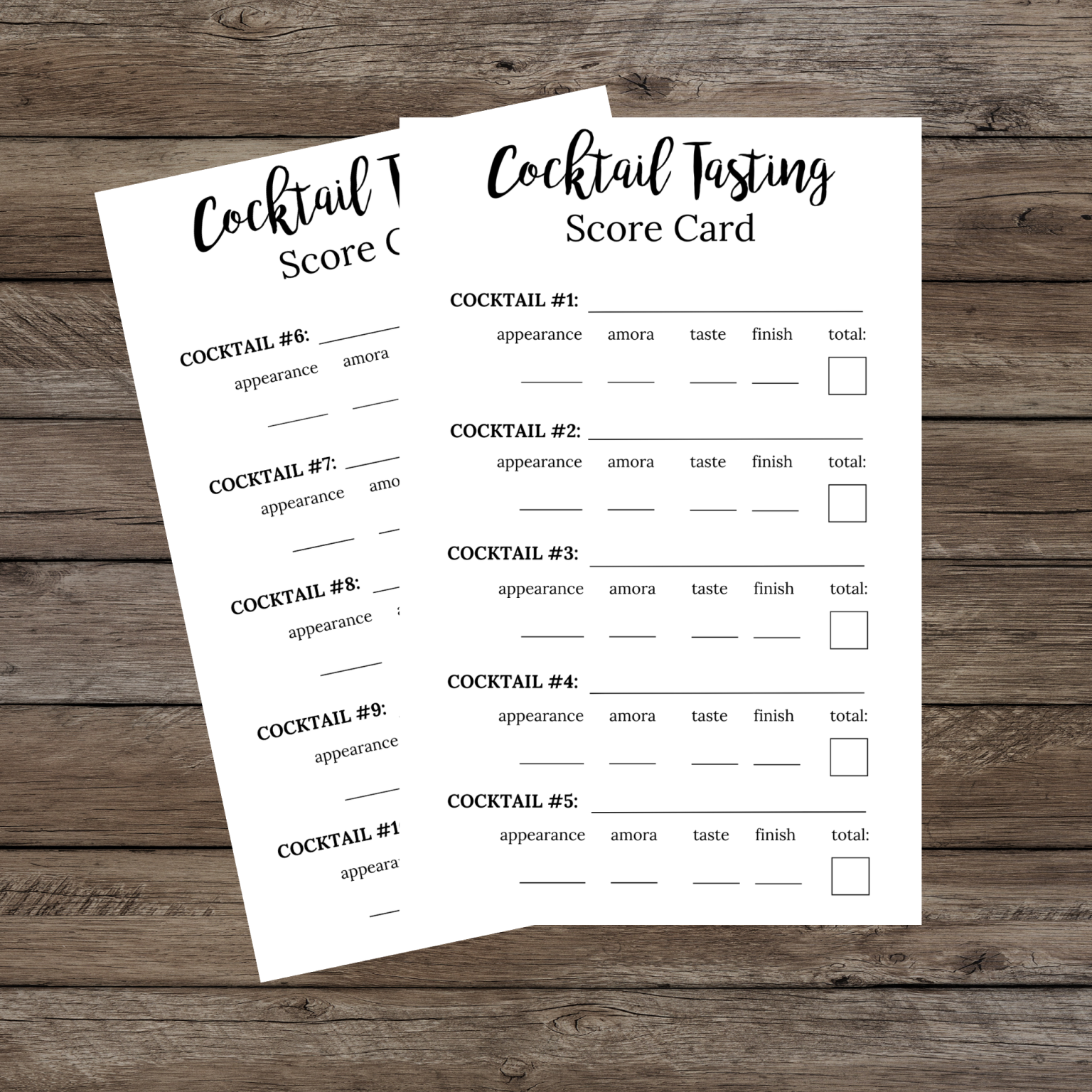 Cocktail Tasting Placemat Cocktail Tasting scorecard