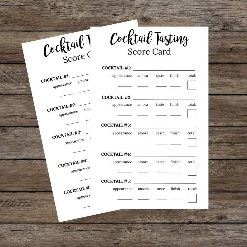Cocktail Tasting Score Card