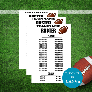 Editable Football Team Roster Card PDF Printable