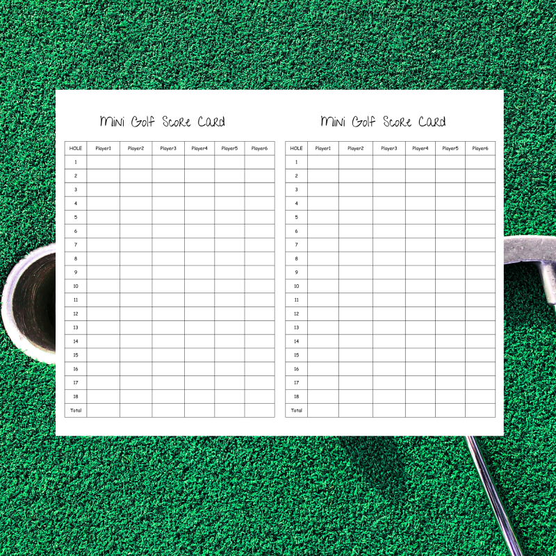 Mini Golf Scorecard 18 Holes (Instant Download)