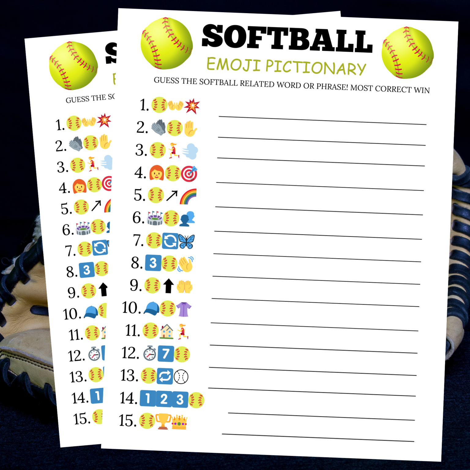 Baseball Emoji Pictionary Game PDF Printable (INSTANT DOWNLOAD)