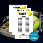 Editable Softball Team Roster Card Pdf Printable