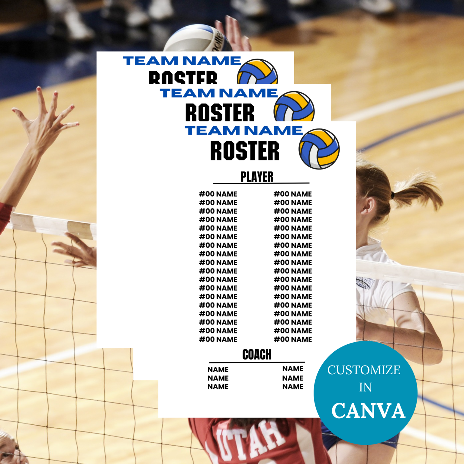 Editable Volleyball Team Roster Card Pdf Printable