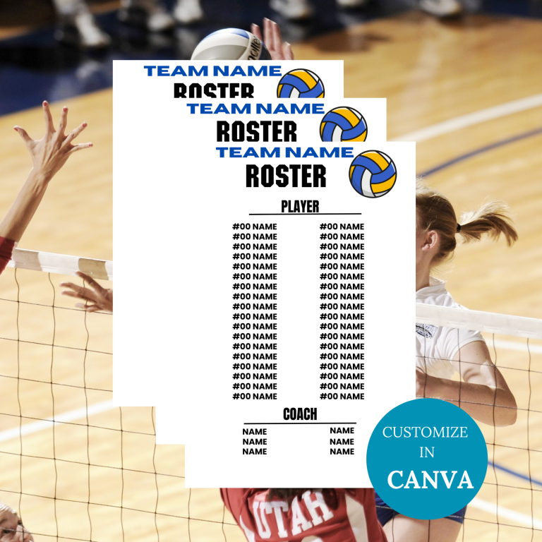 Editable Volleyball Team Roster Card Pdf Printable