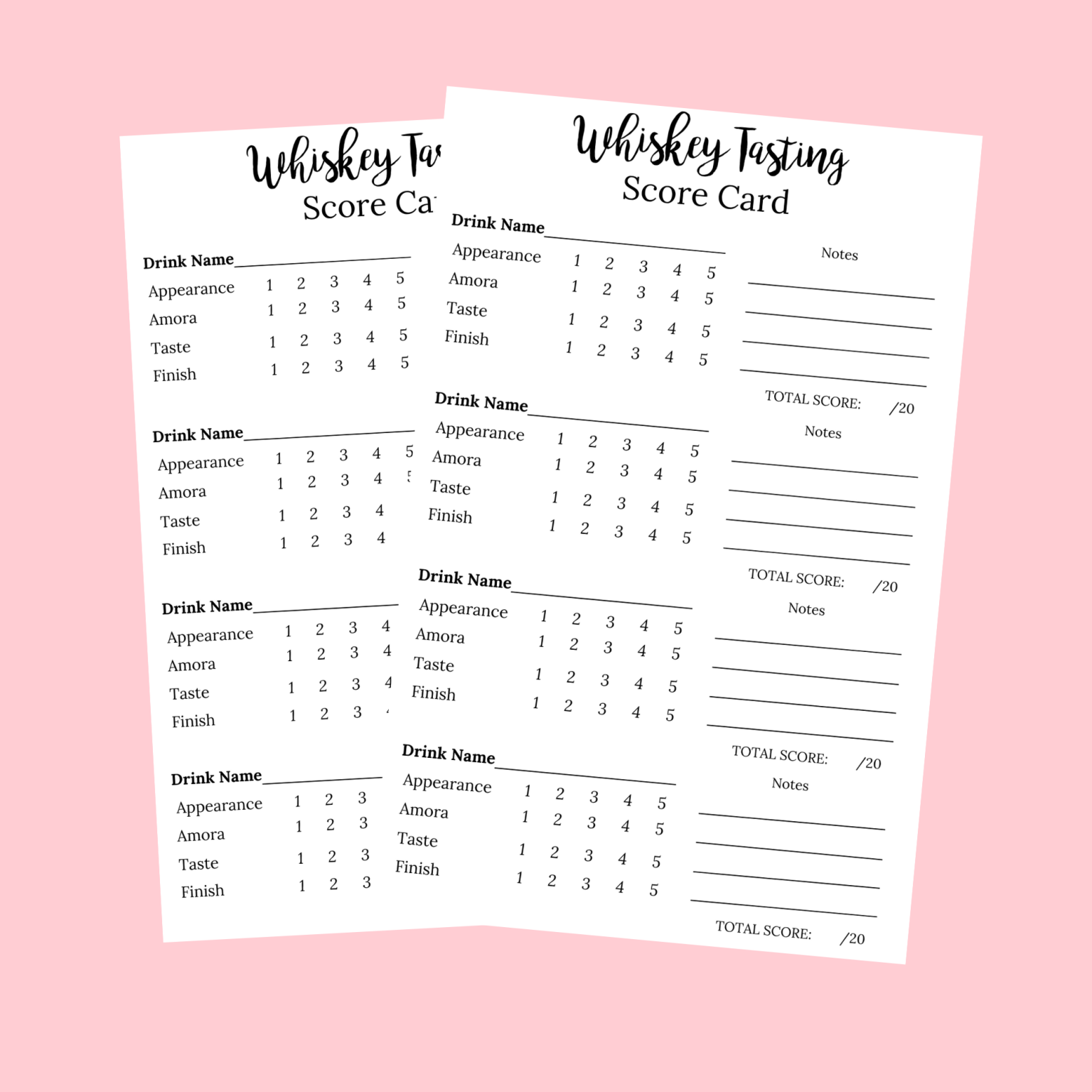 Cocktail Tasting Placemat Cocktail Tasting scorecard