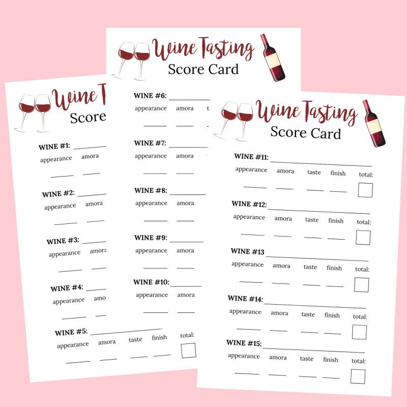 Wine Tasting Score Cards for 15 Wines