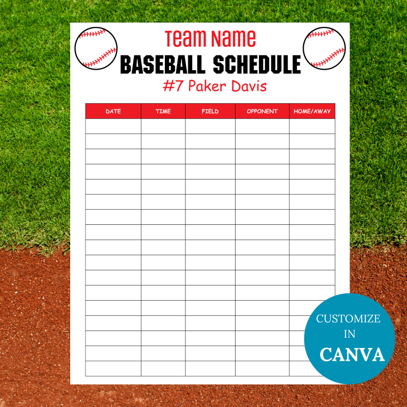 Editable Baseball Practice Schedule Template Pdf (Instant Download)