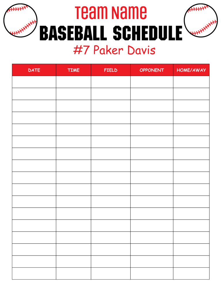 Editable Baseball Practice Schedule Template Pdf (Instant Download)