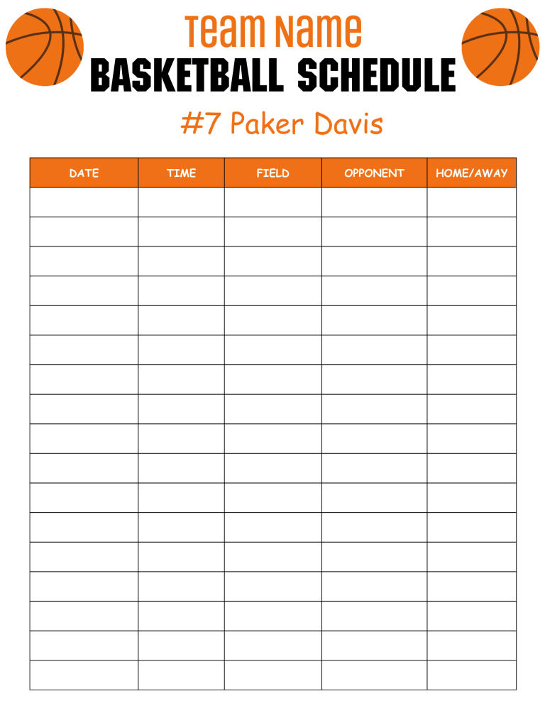 Editable Basketball Practice Schedule Template Pdf (Instant Download)