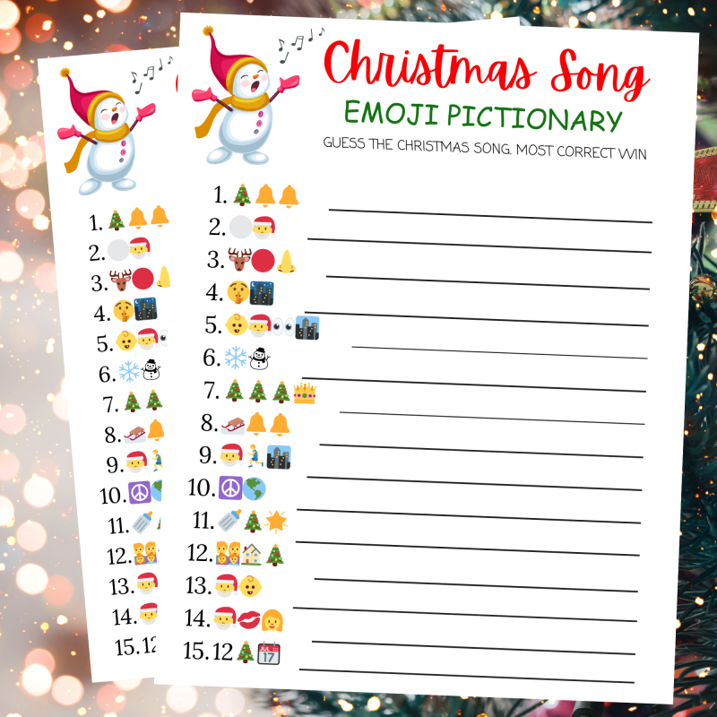 Christmas Song Emoji Pictionary Game PDF Printable (INSTANT DOWNLOAD)