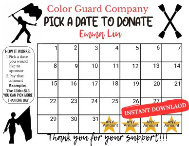 Editable Color Guard Pick a Date to Donate Calendar (Instant Download)